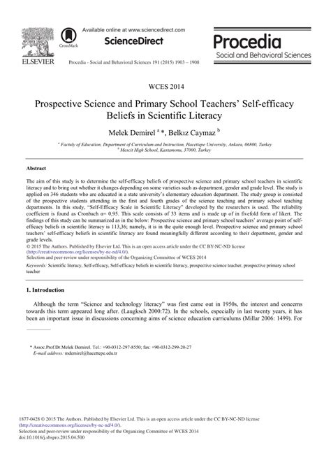 Pdf Prospective Science And Primary School Teachers Self Efficacy