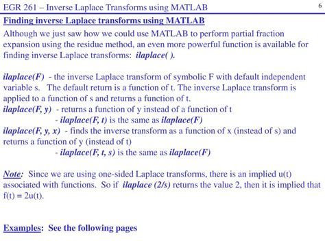 Ppt Egr 261 Inverse Laplace Transforms Using Matlab Powerpoint