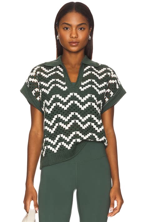 Varley Joelle Crochet Polo Top In Cilantro Revolve