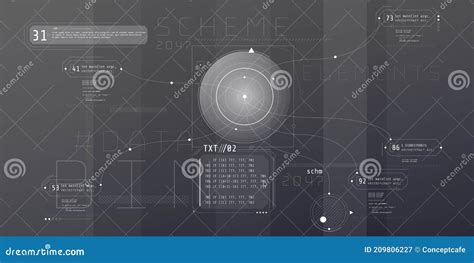 Composition Of Computer Hud Interface With Code Architecture Stock Vector Illustration Of