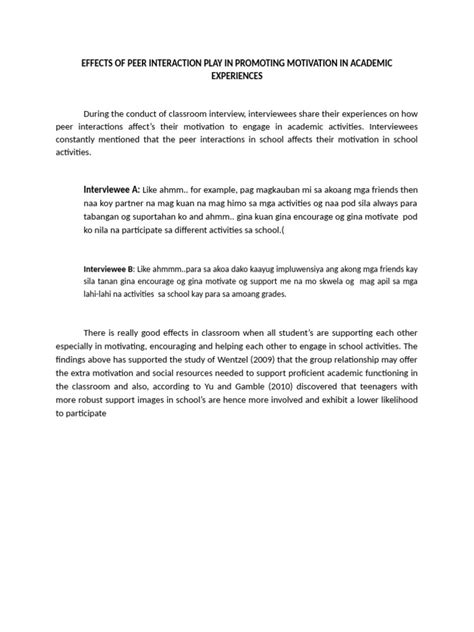 Effects Of Peer Interaction Play In Promoting Motivation In Academic Experiences Pdf