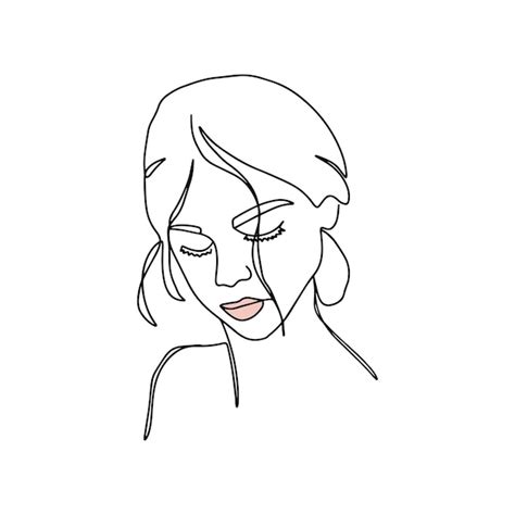 Premium Vector Abstract Minimalistic Linear Sketch Woman39s Face Vector Hand Drawn Illustration