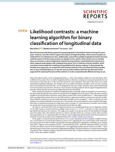 Pdf Likelihood Contrasts A Machine Learning Algorithm For Binary