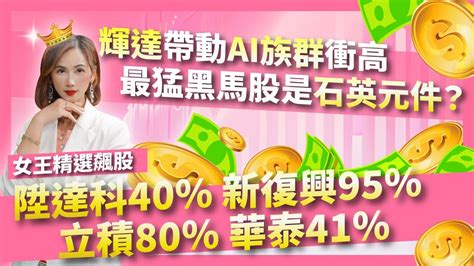 輝達帶動ai族群衝高 最猛黑馬股是石英元件？ 立積 華泰 建準 陞達科 台積電【美麗教主蘇麗芬】20240222 Youtube