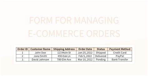 Form For Managing E Commerce Orders Excel Template And Google Sheets File For Free Download