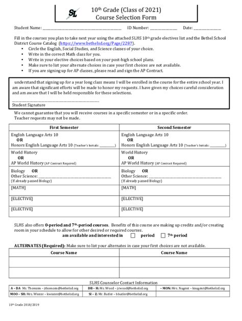 Fillable Online Grade 10 Course Selection Sheet 2021 2022 Fax Email Print Pdffiller