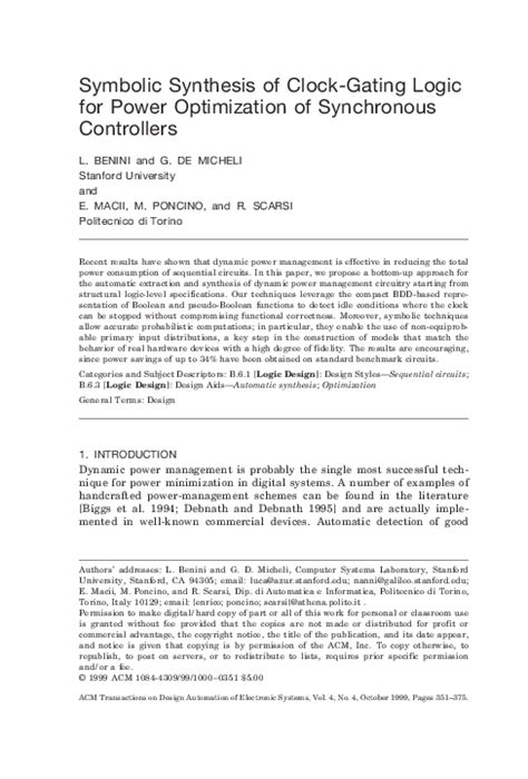 Pdf Symbolic Synthesis Of Clock Gating Logic For Power Optimization