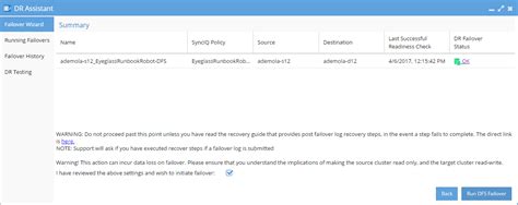 Simulated Disaster Scenario Dfs Test Synciq Policy Failover