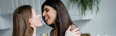 Young Lesbian Couple Sticking Out Tongues Stock Image Image Of