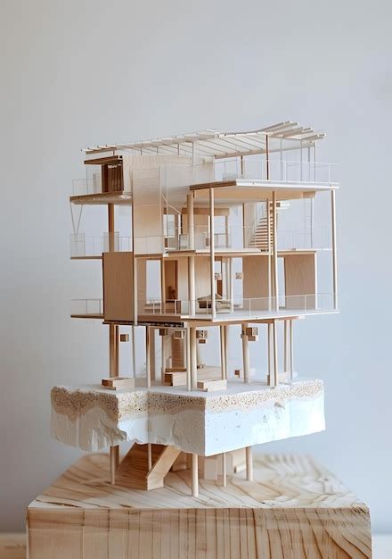 Wooden Model Of Multi Level Building Premium Ai Generated Image