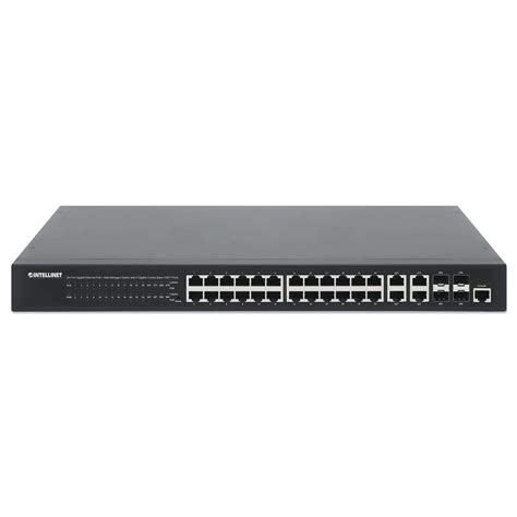 Intellinet 24 Port Gigabit Ethernet Poe Web Managed Switch With 4 Gigabit Combo Base T Sfp Ports