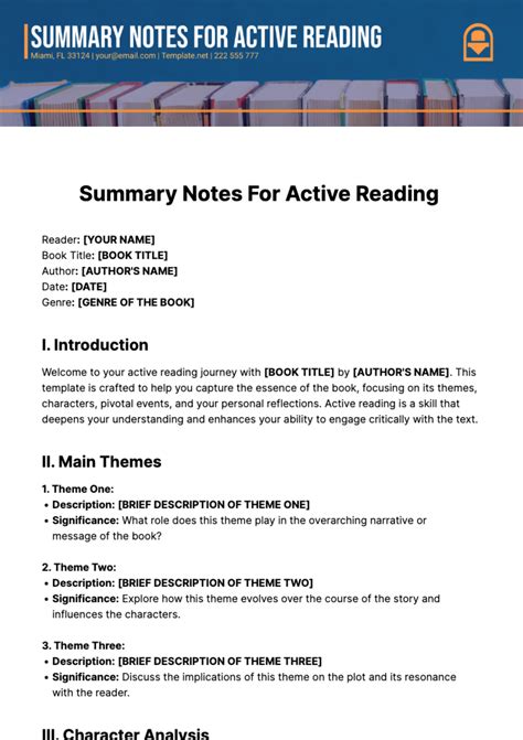 Free Summary Notes For Active Reading Template To Edit Online