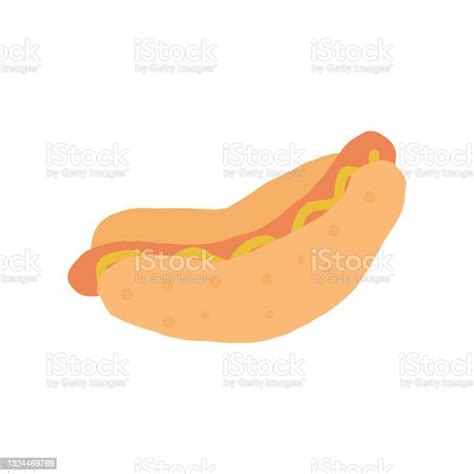 핫도그 손 그린 벡터 만화 아이콘 스티커 메뉴 카페 길거리 패스트 푸드 소시지 가공육에 대한 스톡 벡터 아트 및 기타 이미지