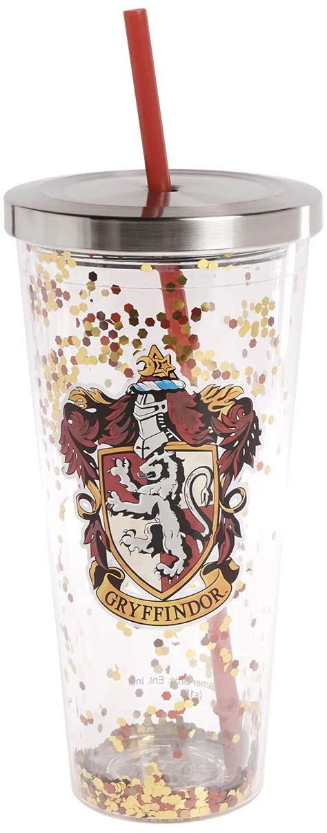 Spoontiques Gryffindor Glitter Cup With Straw ، 20 اونس ، قرمز