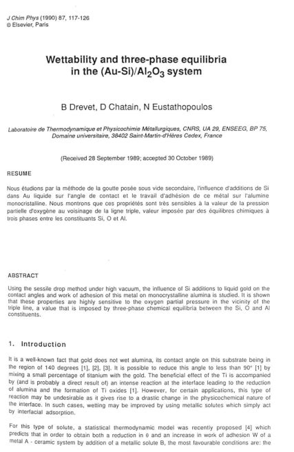 Pdf Wettability And Three Phase Equilibria In The Au Sial2o3 System