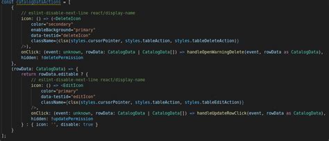 hidden actions based on rowdata attributes · issue 2483 · mbrn material table · github