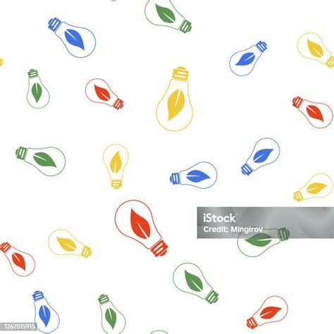 흰색 배경에 잎 아이콘 격리 매끄러운 패턴색 전구 에코 에너지 개념 벡터 0명에 대한 스톡 벡터 아트 및 기타 이미지 0명 가능성 개념 Istock