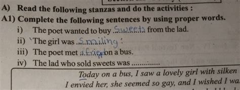 A Read The Following Stanzas And Do The Activities A1 Complete The F