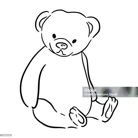 흰색 배경에 귀여운 테디 베어의 벡터 일러스트 흑백 윤곽선 곰 장난감 드로잉에 대한 스톡 벡터 아트 및 기타 이미지 드로잉
