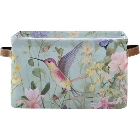 Gzhjmy Flowers And Hummingbirds Storage Bins Foldable Canvas Fabric