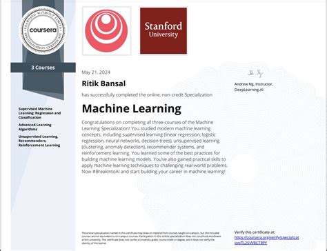 completed machine learning specialization by deeplearning ai ritik