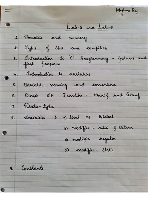C Programming Lab 4 Notes Meghana G Raj Pdf