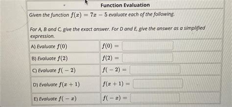 solved function evaluation given the function f x 7x−5