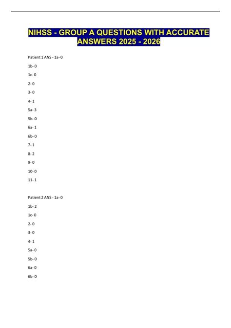 Nihss Group A Version 5 Patients 1 6 Test Answers Package Deal