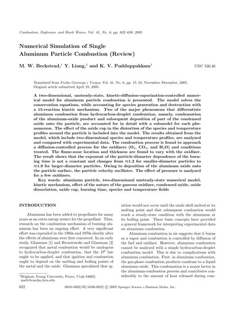 PDF Numerical Simulation Of Single Aluminum Particle Combustion Review