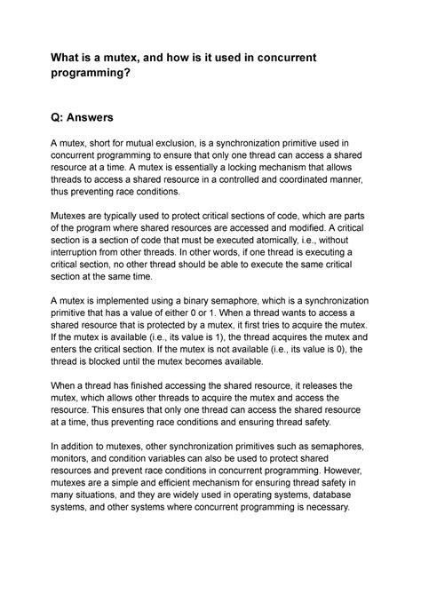 What Is A Mutex And How Is It Used In Concurrent Programming What Is