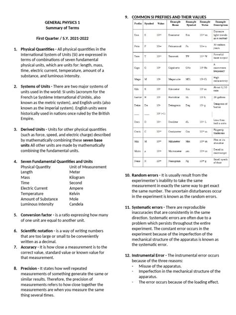 General Physics 1 Lesson Summary Pdf