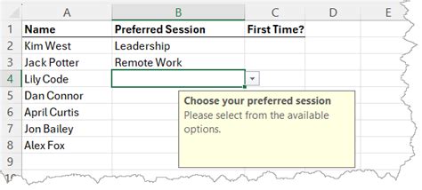 Microsoft Excel Drop Down List