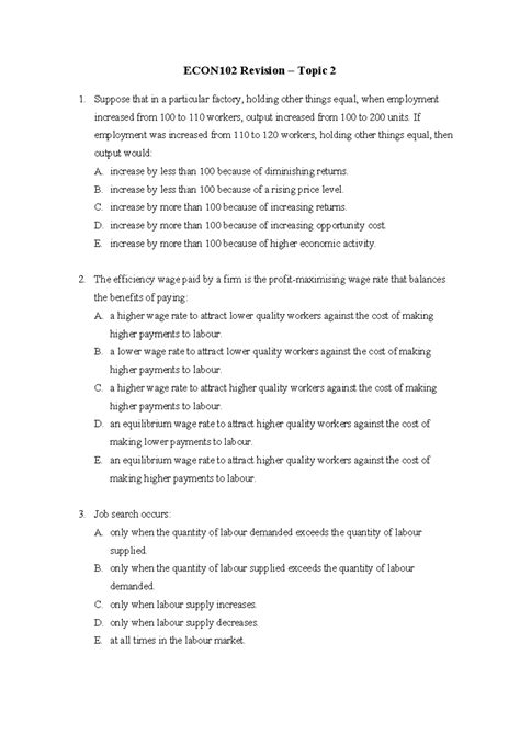 Topic 2 Econ Econ102 Revision Topic 2 Suppose That In A Particular Factory Holding Other