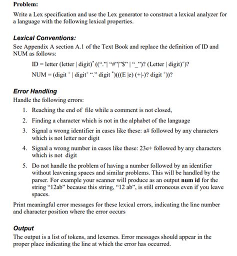 This Is For A Compiler Design Course Using A Lexical Chegg