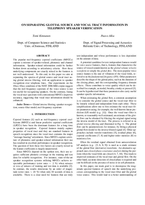 Pdf Decoupling Vocal Tract From Glottal Source Estimates In Speakers Identification Víctor