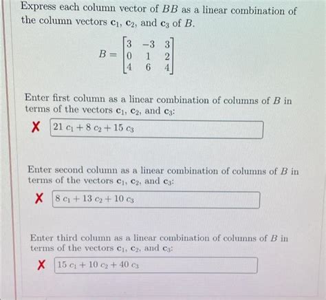 Solved Express Each Column Vector Of BB As A Linear Chegg Com