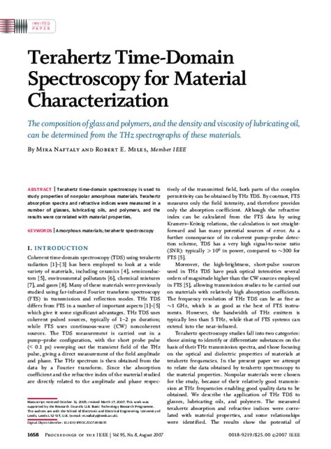 Pdf Terahertz Time Domain Spectroscopy For Material Characterization