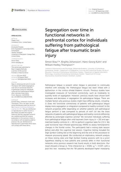 Pdf Segregation Over Time In Functional Networks In Prefrontal Cortex For Individuals