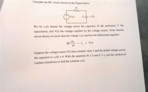 Solved Consider The RC Circuit Shown In Figure Below We Chegg Com