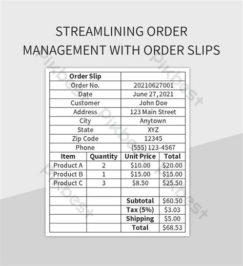Streamlining Order Management With Slips Excel Template Free Download Pikbest