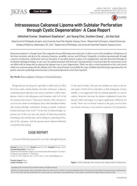 Pdf Intraosseous Calcaneal Lipoma With Subtalar Perforation Through Cystic Degeneration A