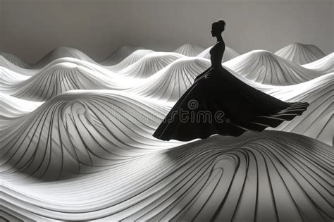 Abstract Black And White Digital Art With Flowing Lines Creating A