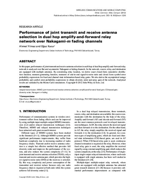 Pdf Performance Of Joint Transmit And Receive Antenna Selection In Dual Hop Amplify And