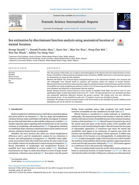 Pdf Sex Estimation By Discriminant Function Analysis Using Anatomical