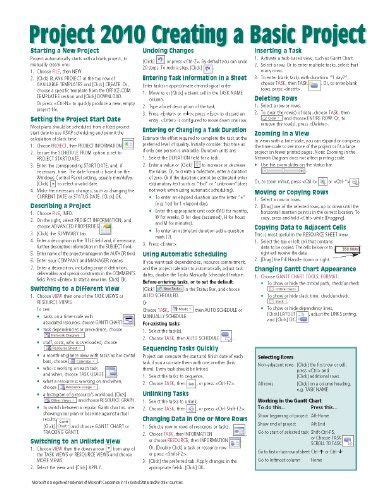 Microsoft Project 2010 Quick Reference Guide Creating A Basic Project