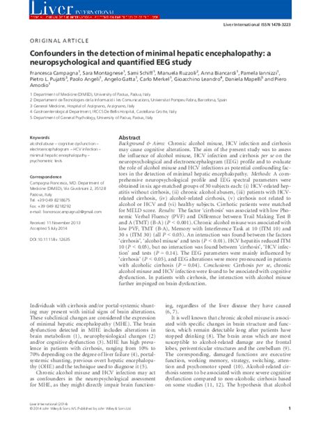 Pdf Confounders In The Detection Of Minimal Hepatic Encephalopathy A Neuropsychological And