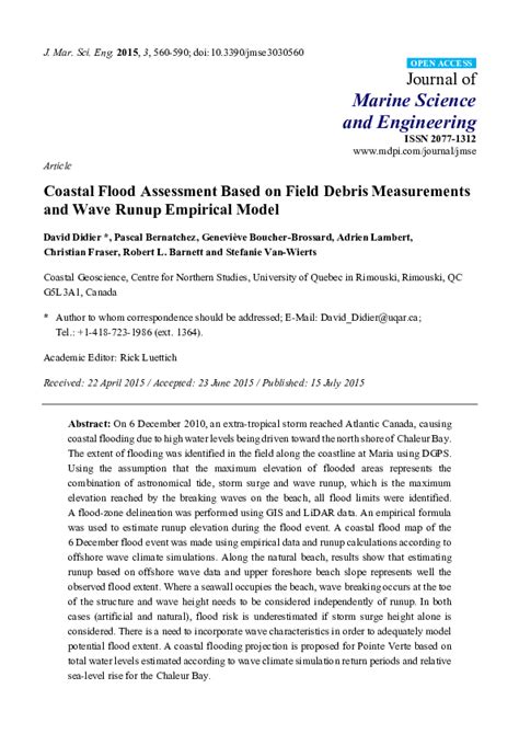 Pdf Coastal Flood Assessment Based On Field Debris Measurements And