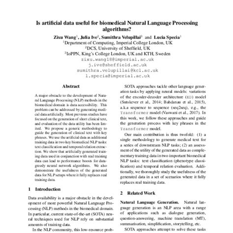 Is Artificial Data Useful For Biomedical Natural Language Processing Algorithms Acl Anthology