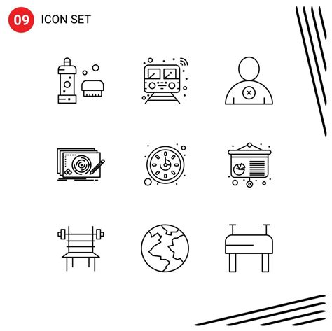 Pack Of 9 Modern Outlines Signs And Symbols For Web Print Media Such As Game New Train Design