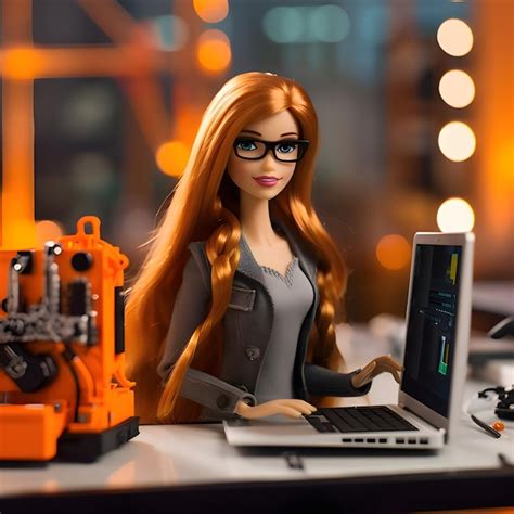Premium Ai Image Young With Long Brown Hair Barbie In Front Of A Computer At Work